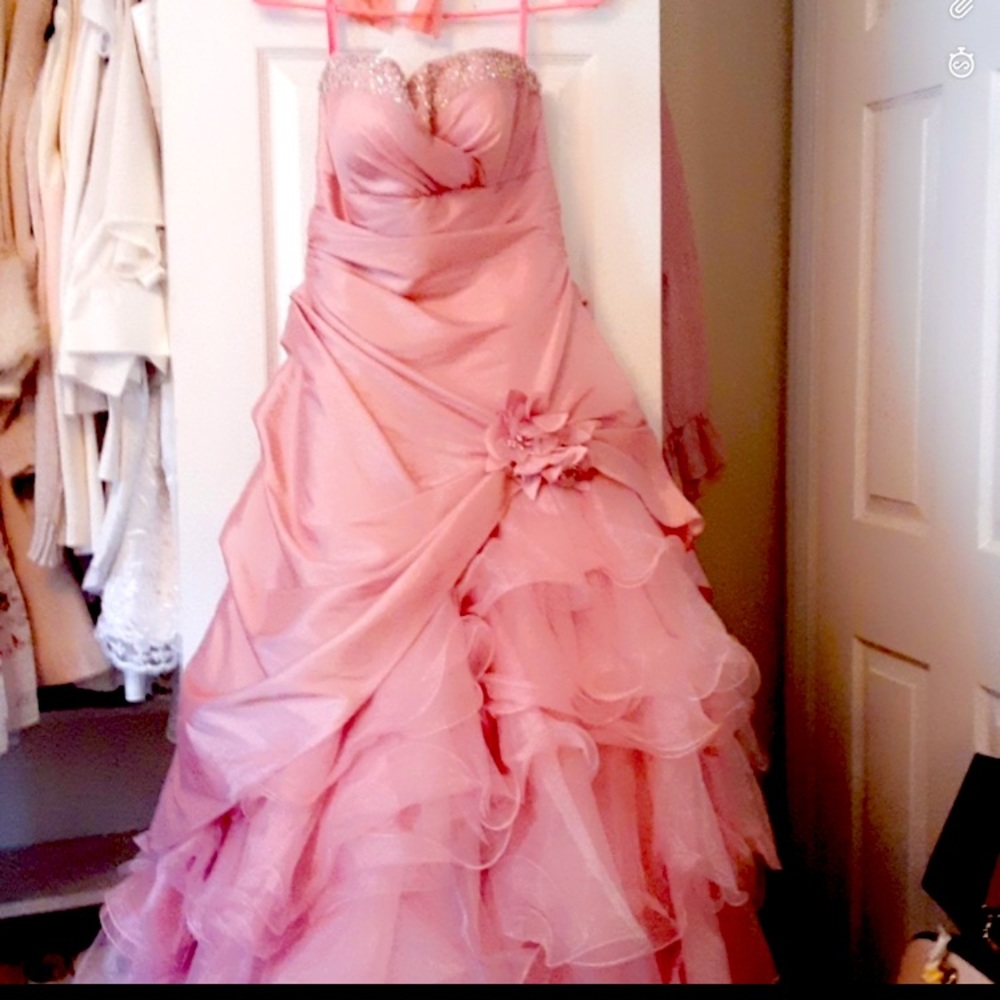 Tulle Pink Princess Ball Gown Prom Dress Gem
